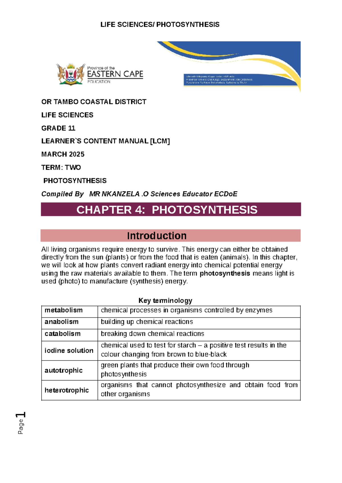 LIFE SCIENCES GRADE 11: PHOTOSYNTHESIS NOTES (TERM 2) - Studocu
