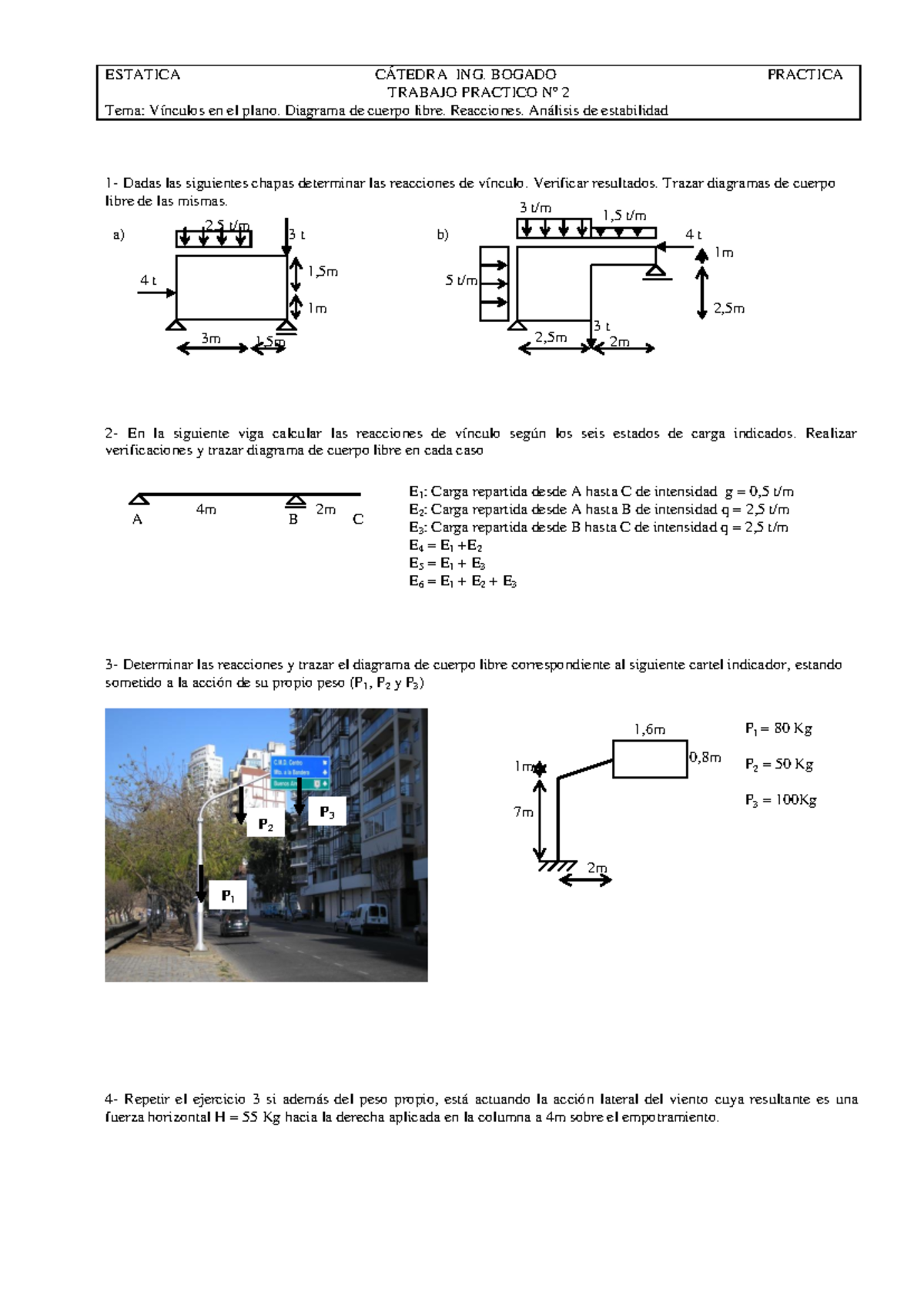 ESTATICA CÁTEDRA ING. BOGADO TP2: Vínculos y Diagramas de Cuerpo Libre ...