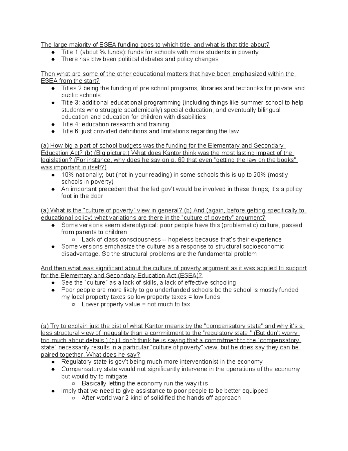 ESEA Overview and Analysis: Funding, Impact, and Educational Policies - Studocu