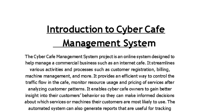 Cyber Cafe Management System (CCMS) Project Overview by Sarthak Patidar 12A - Studocu