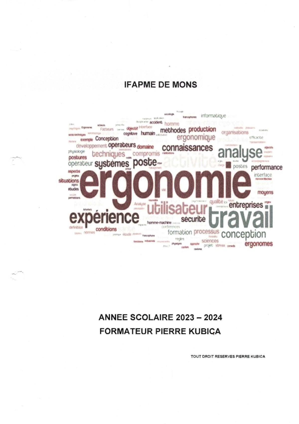 Gestion et Ergonomie des TMS - IFAPME DE MONS - ANNEE SCOLAIRE 2023 ...