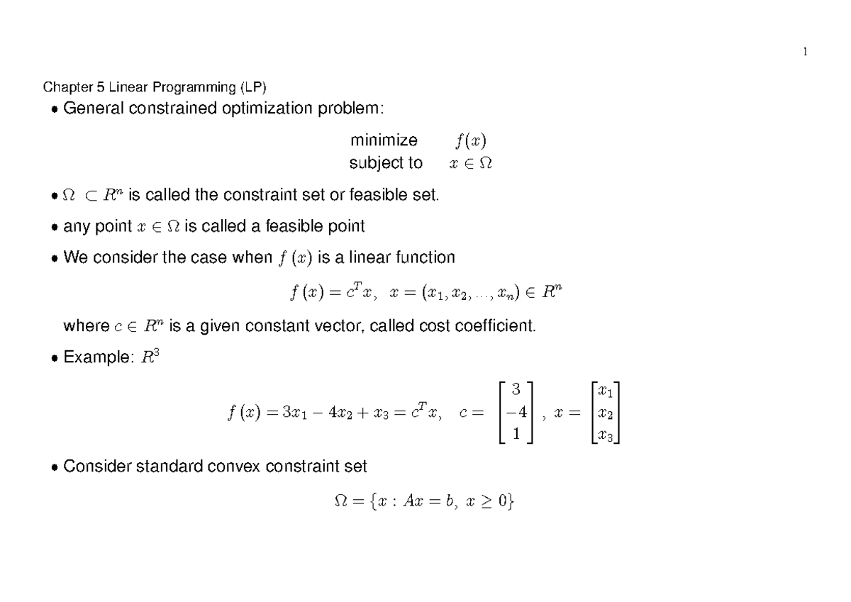 Lecture notes, lecture 5 - Chapter 5 Linear Programming (LP) General ...