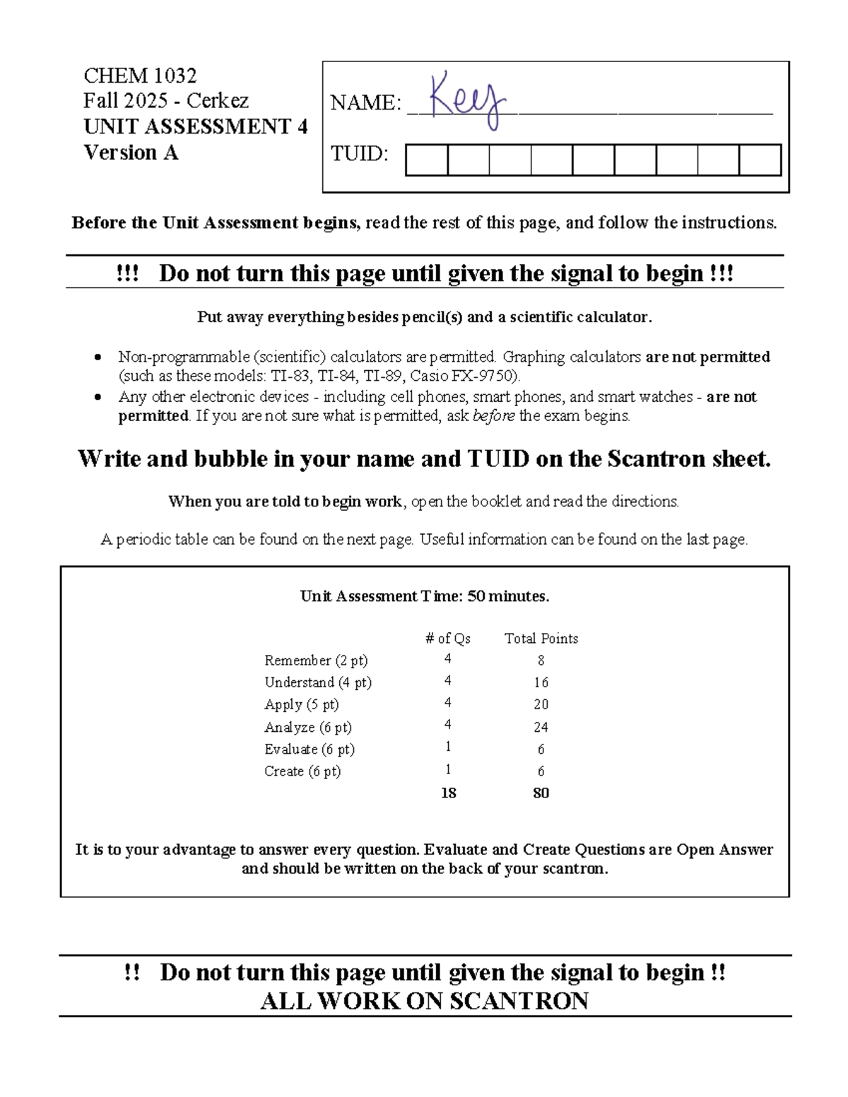 CHEM 1032 Fall 2025 Unit Assessment 4 Version A Exam Prep - Studocu
