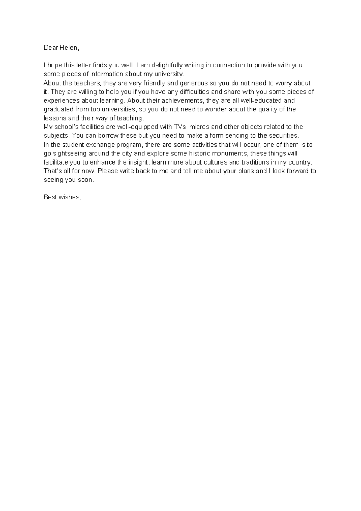 VSTEP PRACTISE LETTER - Dear Helen, I hope this letter finds you well ...