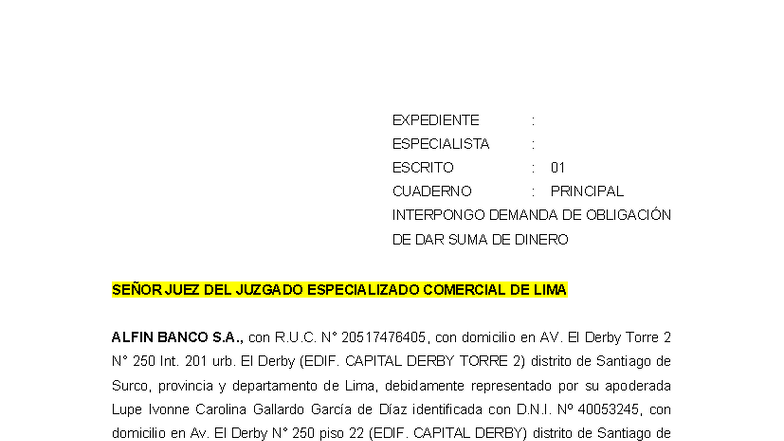 Demanda Ejecutiva de Obligación de Dar Suma de Dinero - 01/2025 - Studocu