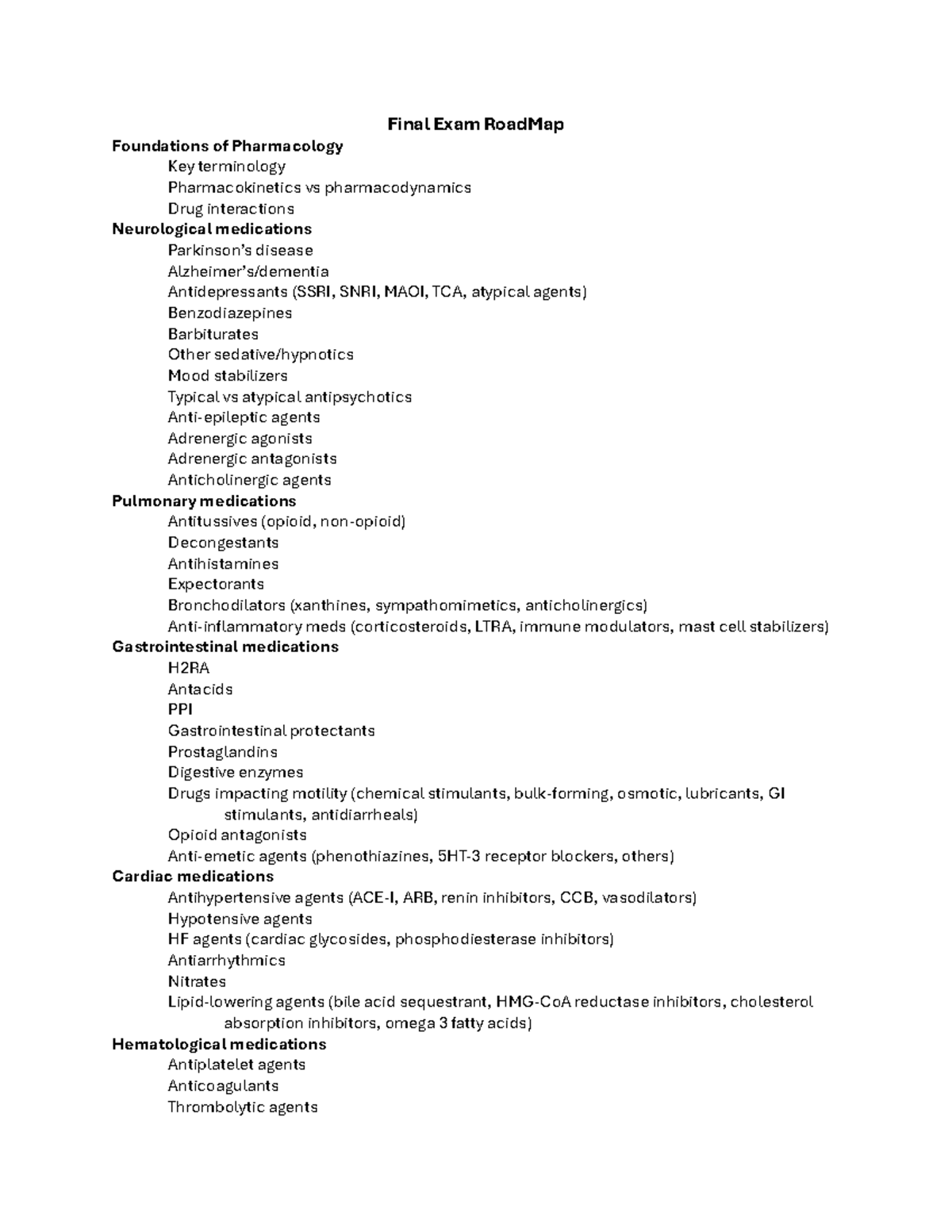 Final Exam Road Map: Key Concepts in Pharmacology (PHAR 101) - Studocu