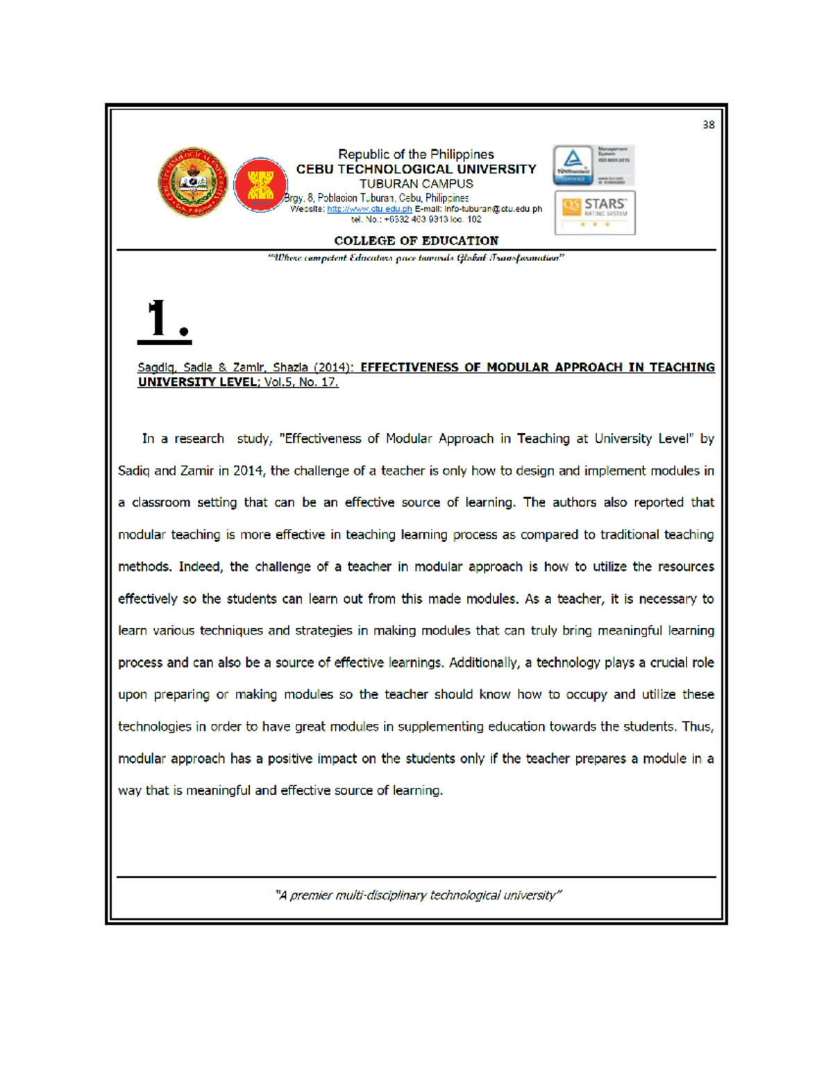 Effectiveness of Modular Teaching Approach - Research Insights - Studocu