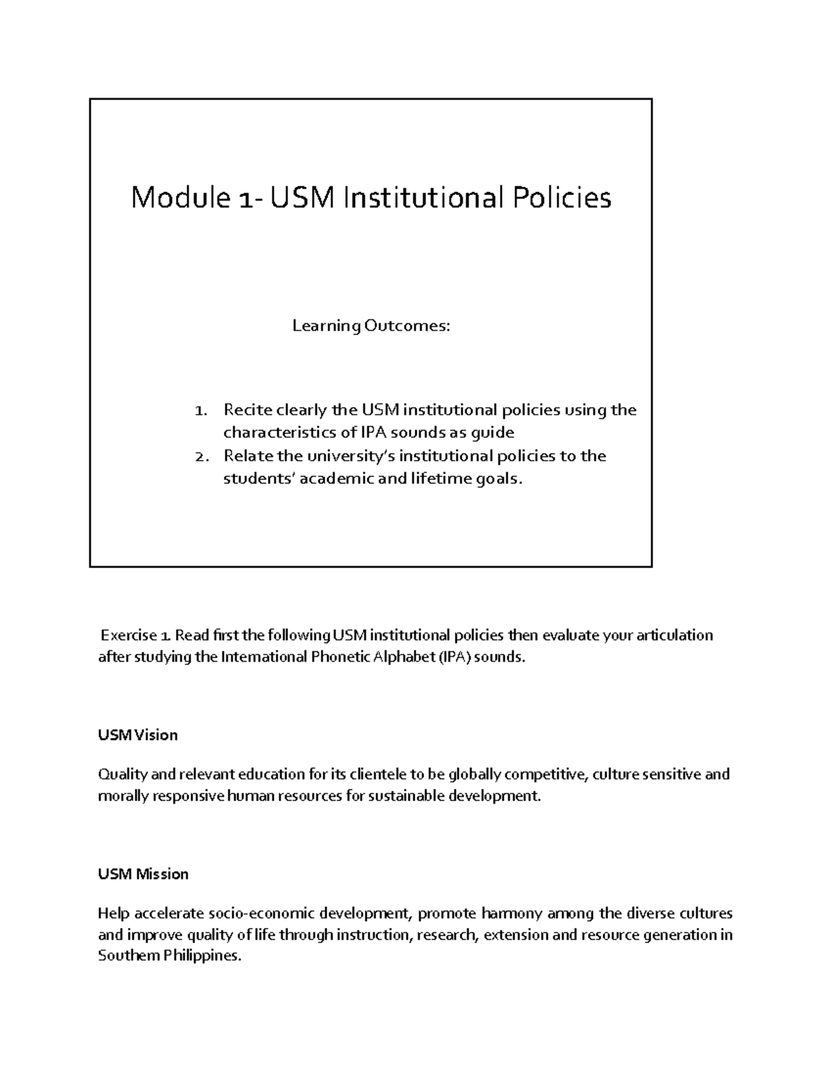Module 1 USM Institutional Policies - Module 1- USM Institutional ...
