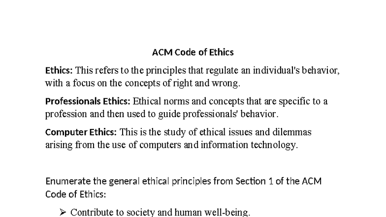 803505984 ACM Code of Ethics: Principles & Responsibilities - Studocu
