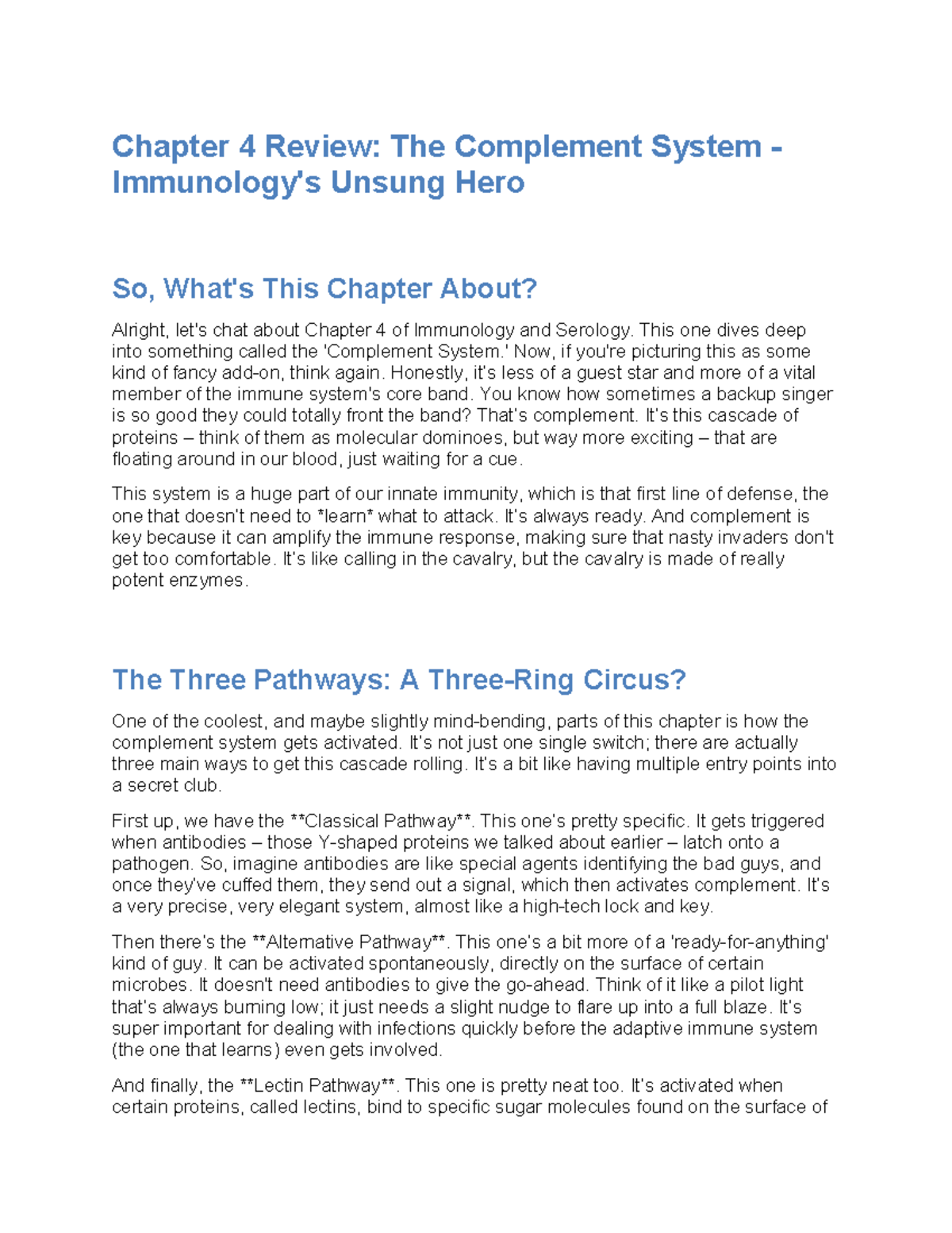 Immunology Chapter 4 Review: The Complement System Explained - Studocu