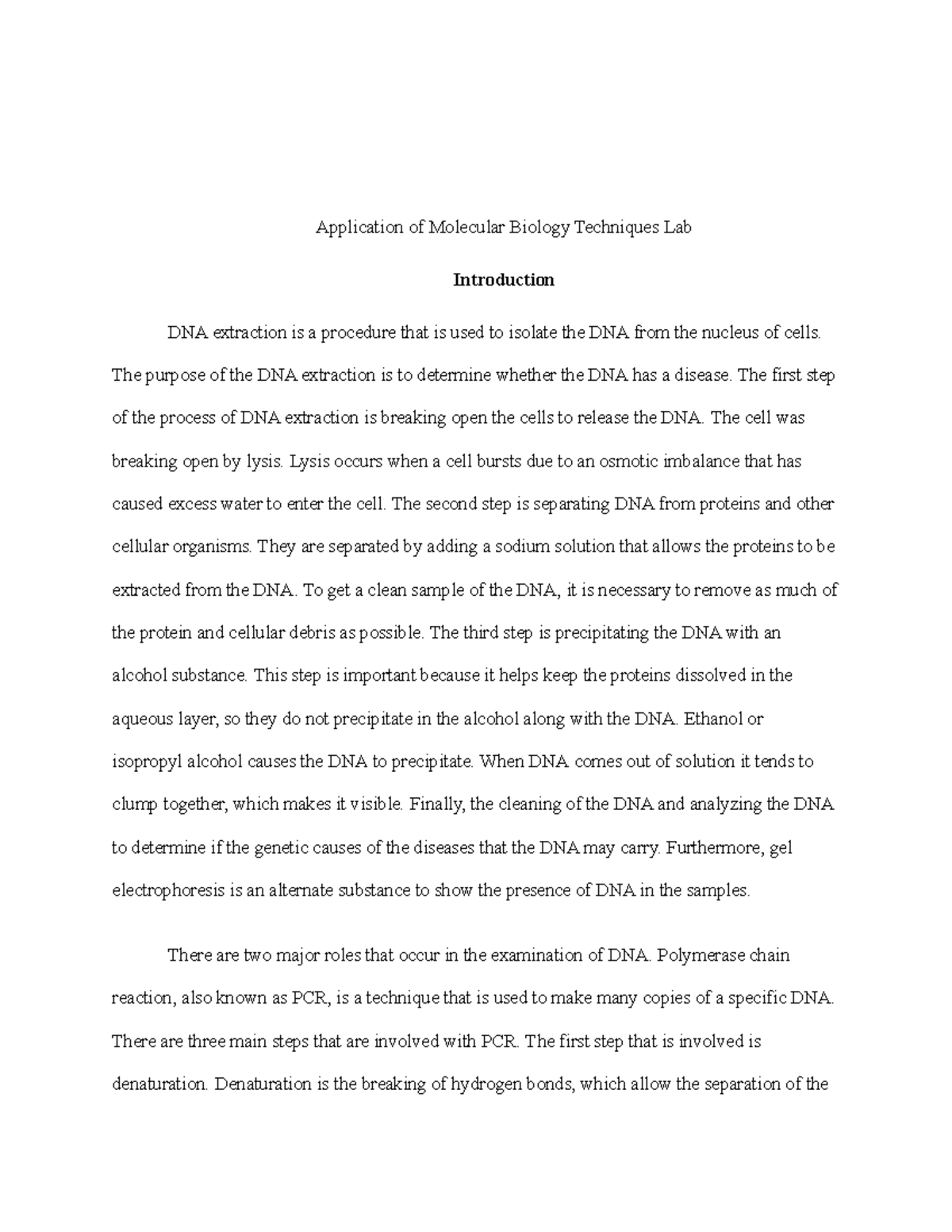 BIO-181L Molecular Biology Techniques Lab Report and Analysis - Studocu