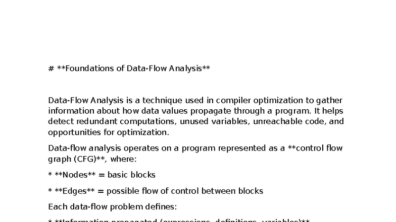 Compiler Optimization Techniques: Data Flow Analysis Overview - Studocu