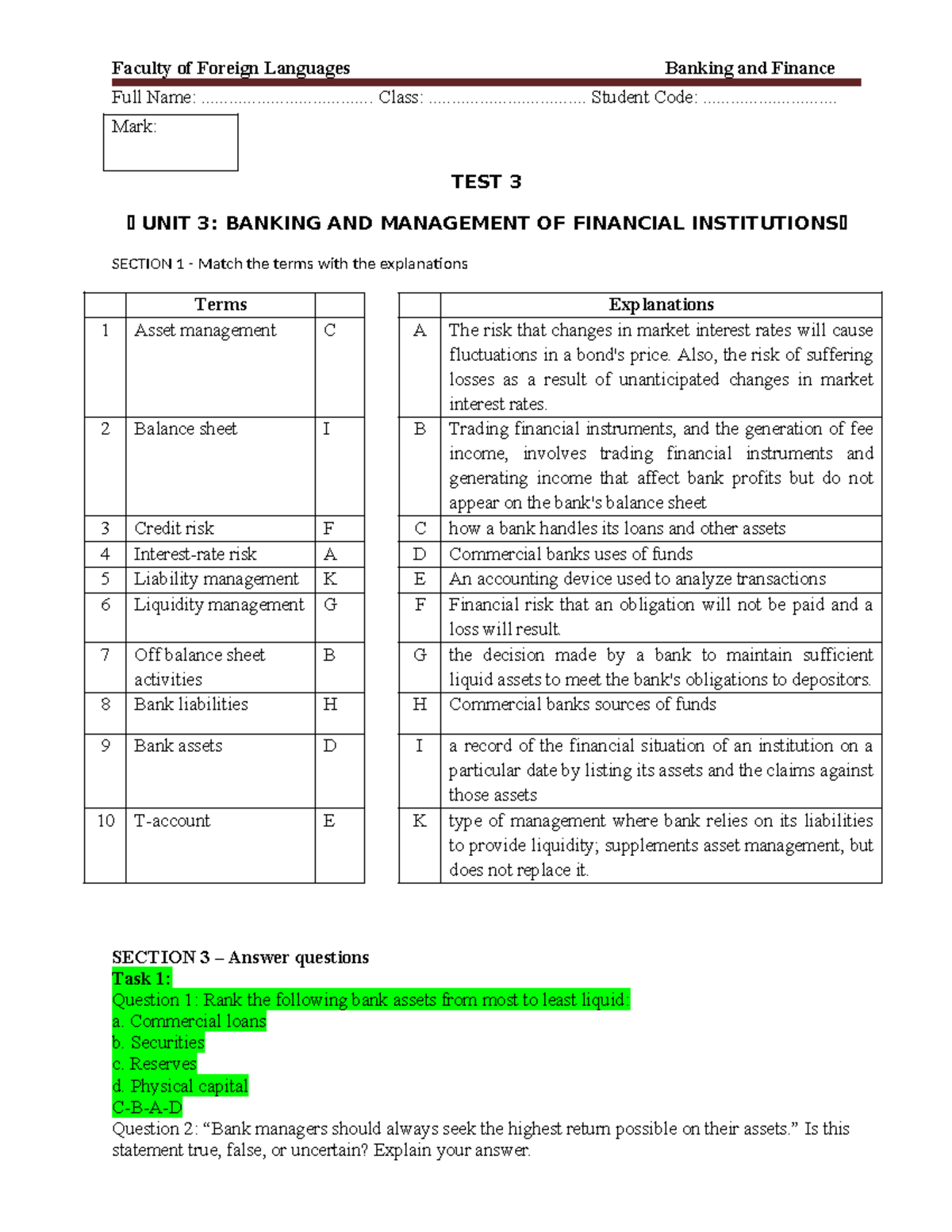 Unit 3 Homework: Banking and Finance Test 3 Analysis - Studocu