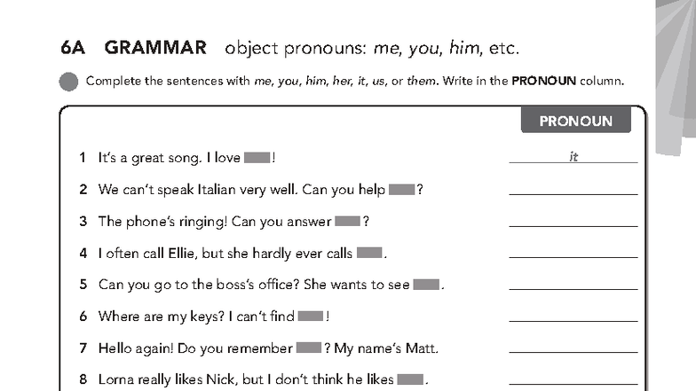 6A - Object Pronouns Practice: Me, You, Him, Her, It, Us, Them - Studocu