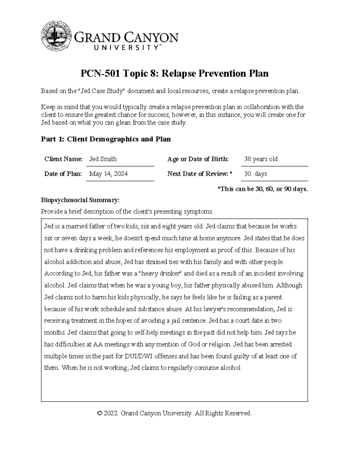 PCN 501 RS T8: Comprehensive Relapse Prevention Plan for Jed - Studocu