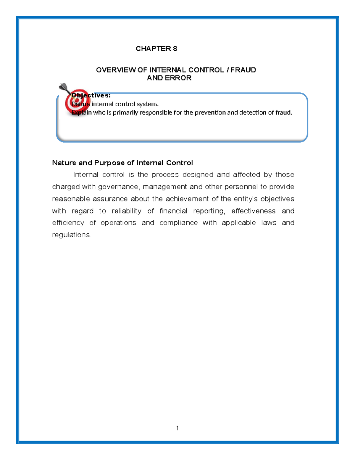 CAE01 - Chapter 8: Internal Control Systems & Fraud Insights - Studocu