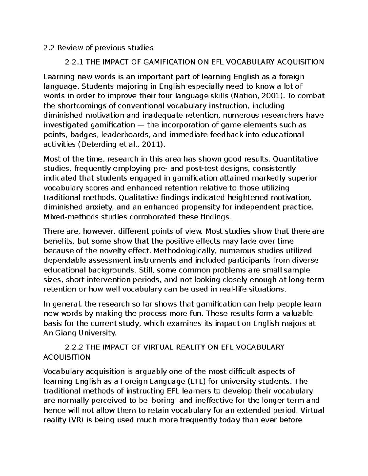 Review of Studies: Gamification & VR in EFL Vocabulary Acquisition ...