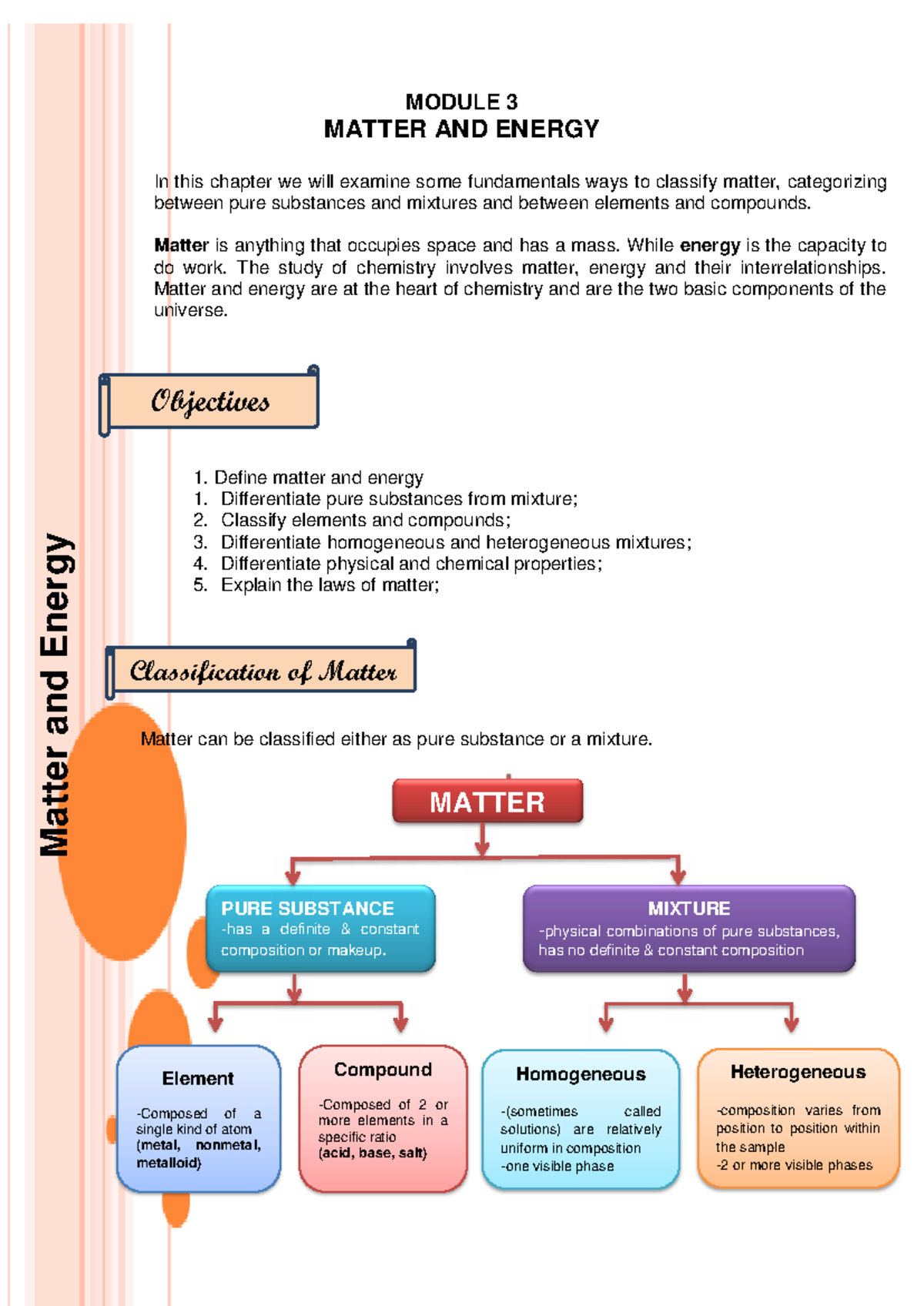 MODULE 3: CLASSIFICATION OF MATTER & ENERGY PRINCIPLES - Studocu