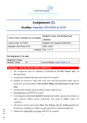 Assignment 2 ACCT 101 students copy - Assignment ( 2 ) Deadline ...