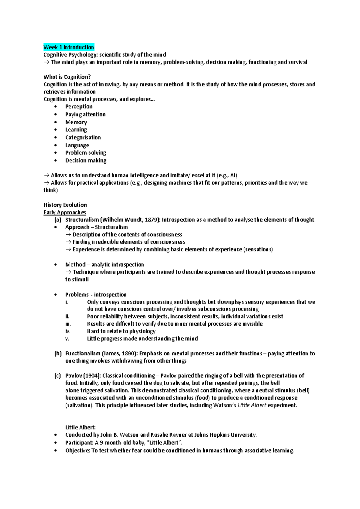 Hp2600 S1P1 - Week 1 Introduction to Cognitive Psychology Notes - Studocu