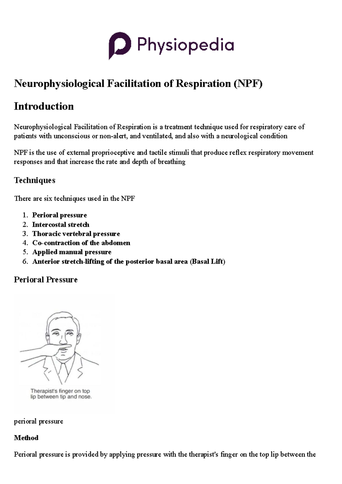 Neurophysiological Facilitation of Respiration (NPF) Techniques ...