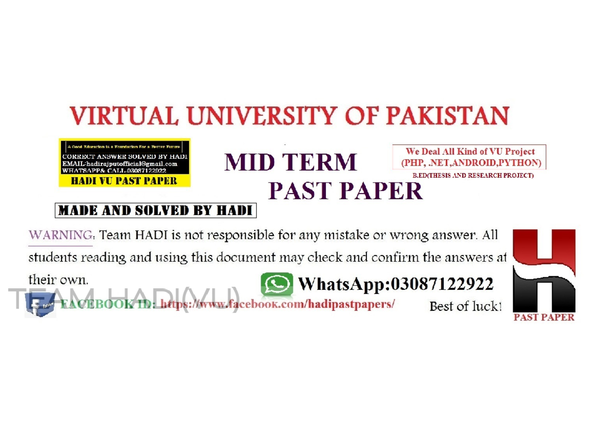 MTH001 Midterm Past Paper Solutions by Team HADI - Studocu