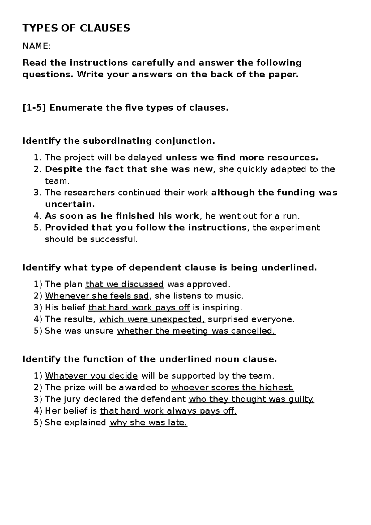 Types of Clauses Quiz - Module Review and Key Concepts - Studocu