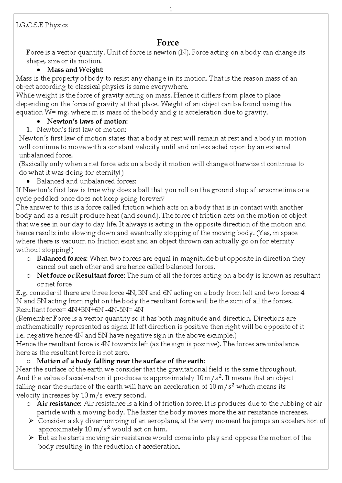 I.G.C.S.E. Physics Measurement Notes: Understanding Key Concepts - Studocu