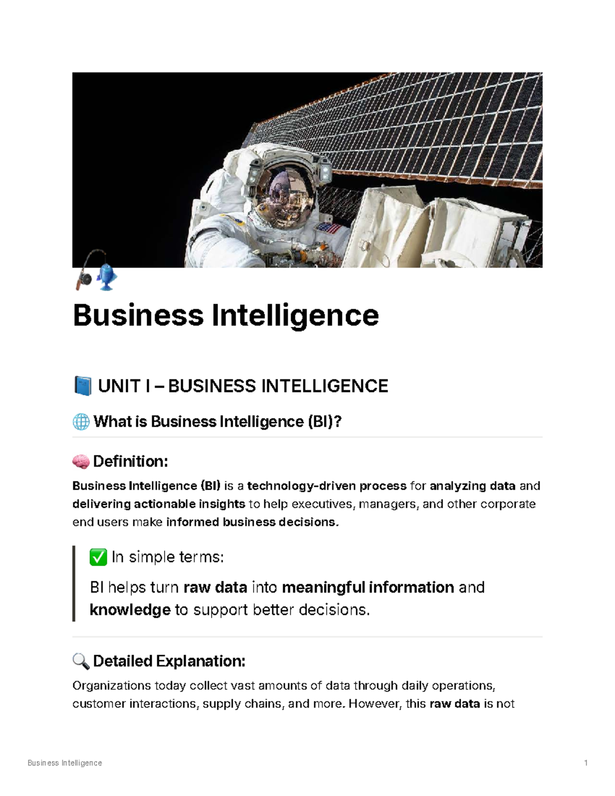 Business Intelligence (BI) Unit I: Understanding BI Concepts and ...