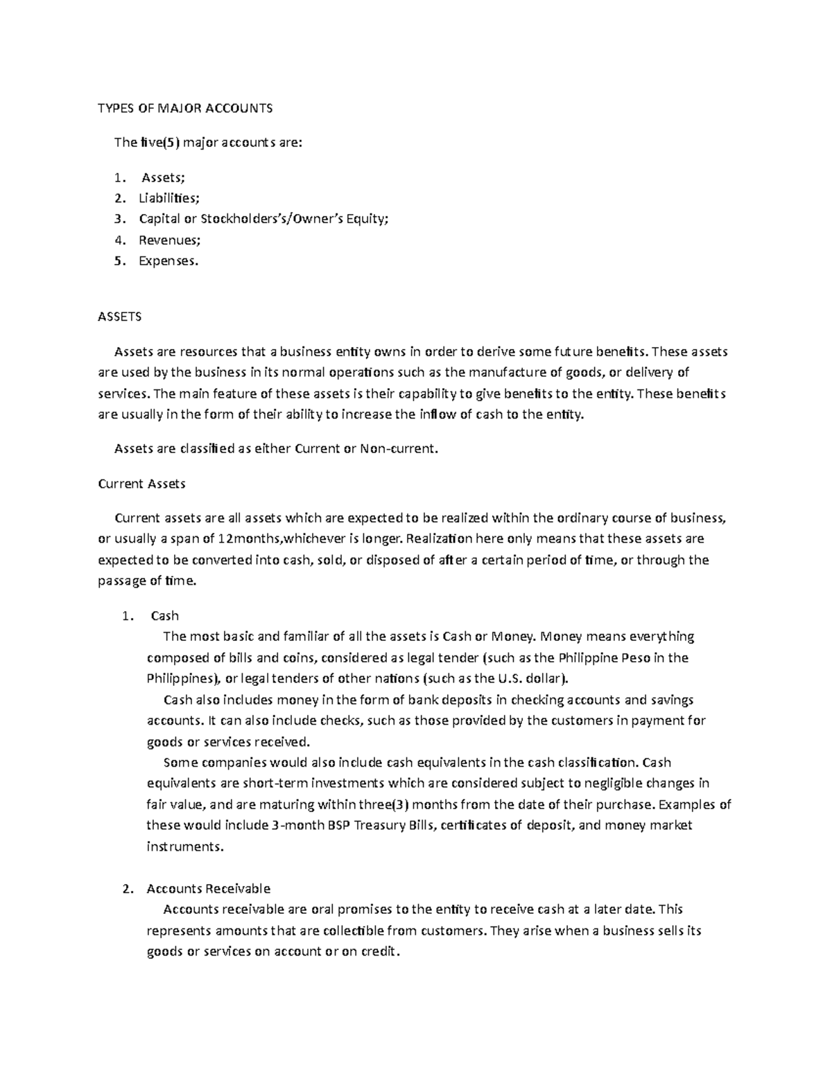 Types Of Major Accounts (Assets, Liabilities, Equity) - TYPES OF MAJOR ...