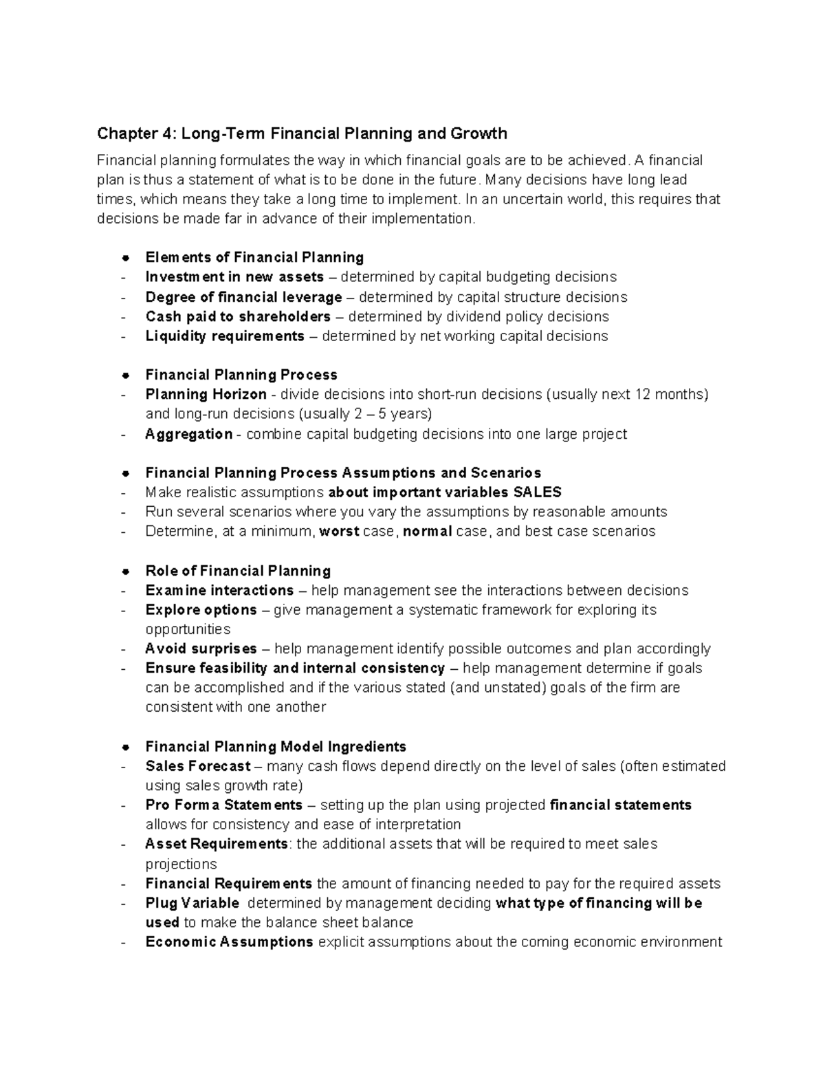 Chapter 4: Financial Planning and Growth - TCDN Practice Notes - Studocu