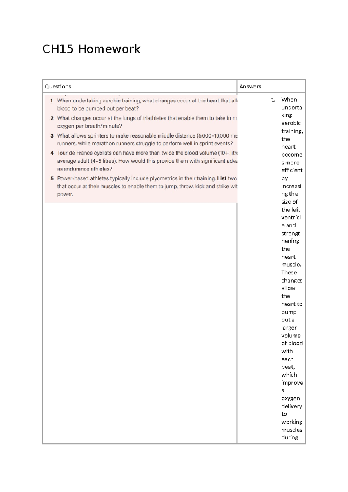 CH15 Homework: Aerobic Training and Physiological Adaptations - Studocu