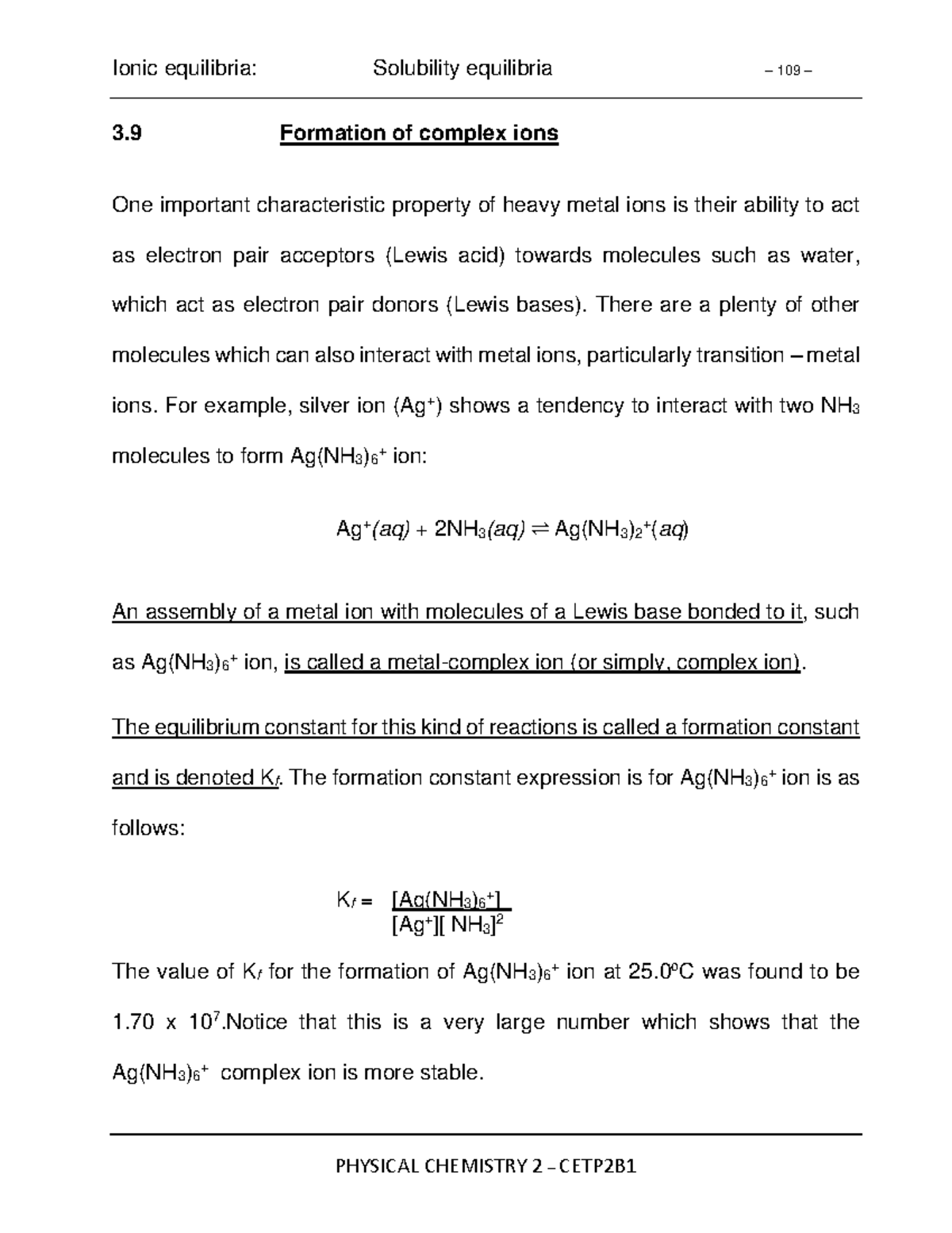 Ionic Equilibria: Lesson 5 - Solubility Equilibria and Complex Ions (CETP2B1) - Studocu