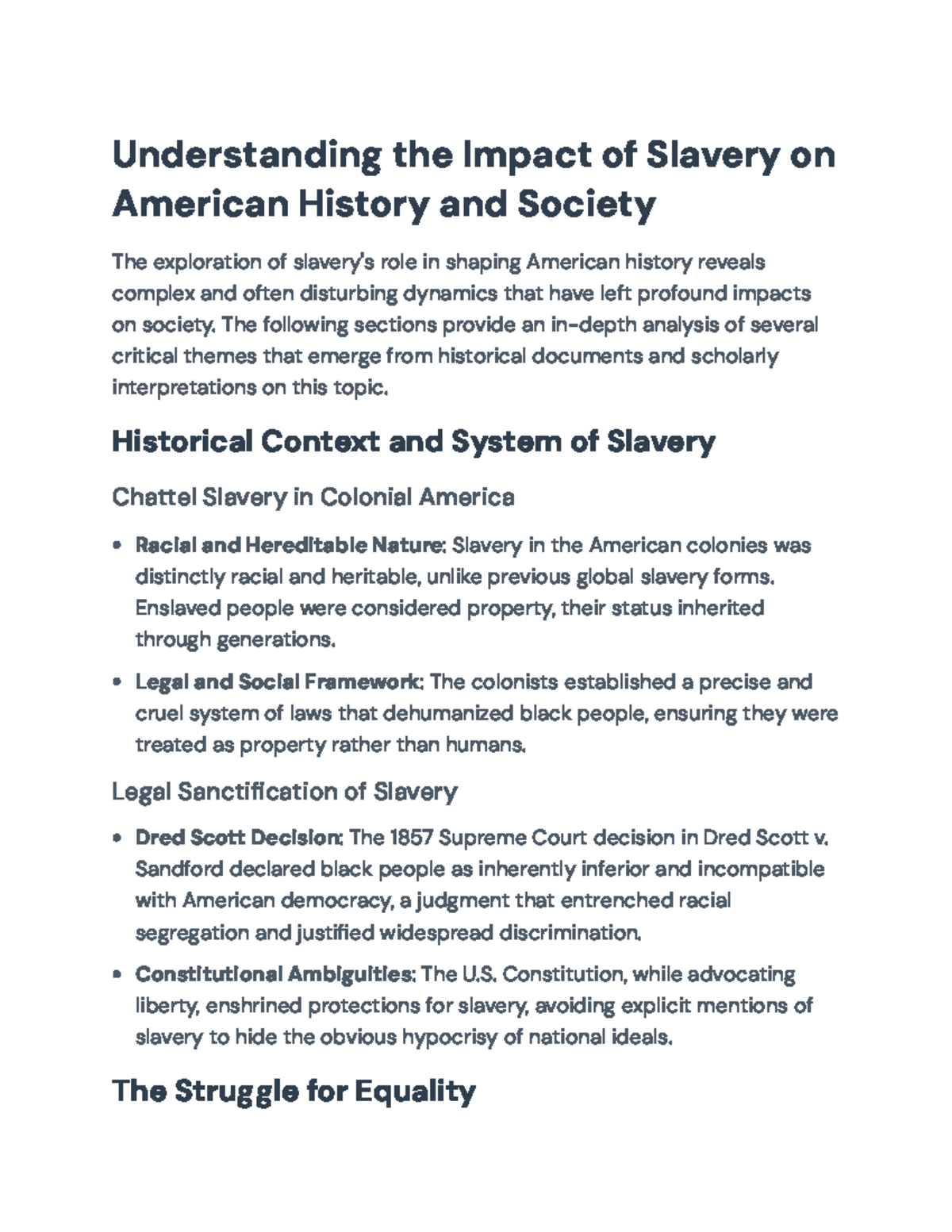 Understanding the Impact of Slavery in American History (HIS 101 ...