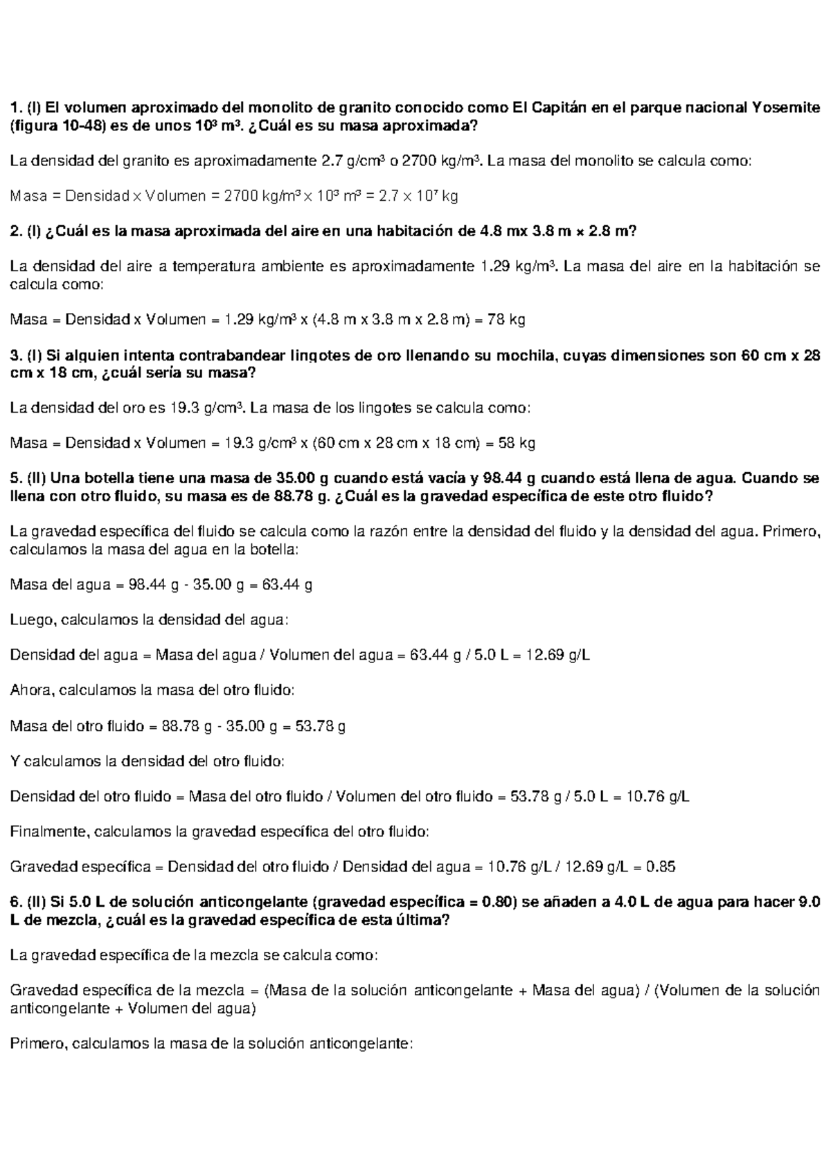 Ejercicios de Fisica 2 - Densidad y Flotabilidad (II) - Studocu