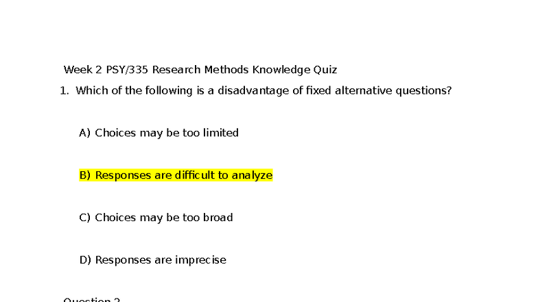 Week 2 Research Methods Knowledge Quiz: Key Concepts and Questions ...