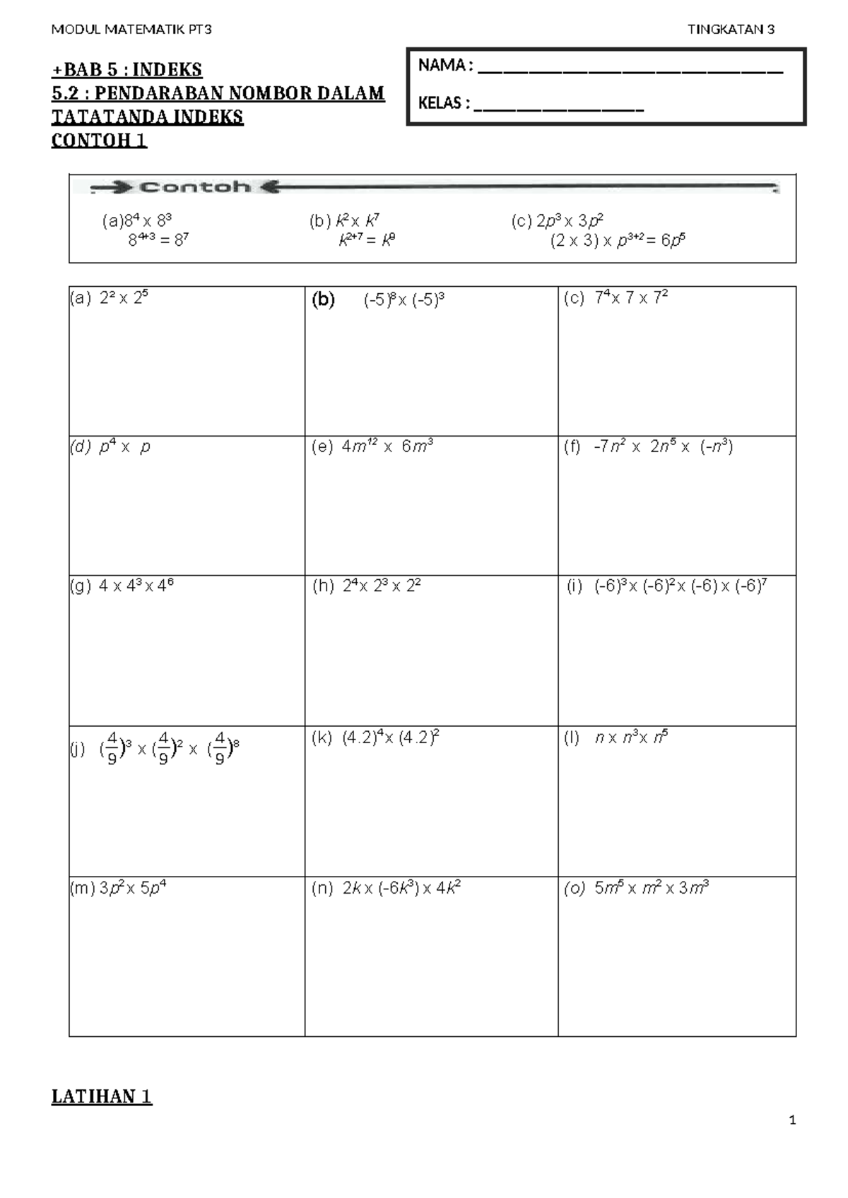 MODUL MATEMATIK PT3 TINGKATAN 3 - BAB 5: INDEKS - Studocu