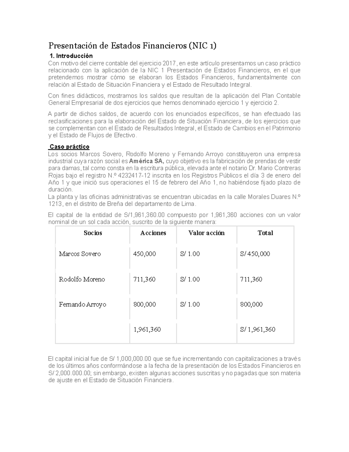 CASO Práctico de Presentación de Estados Financieros NIC1 - Studocu