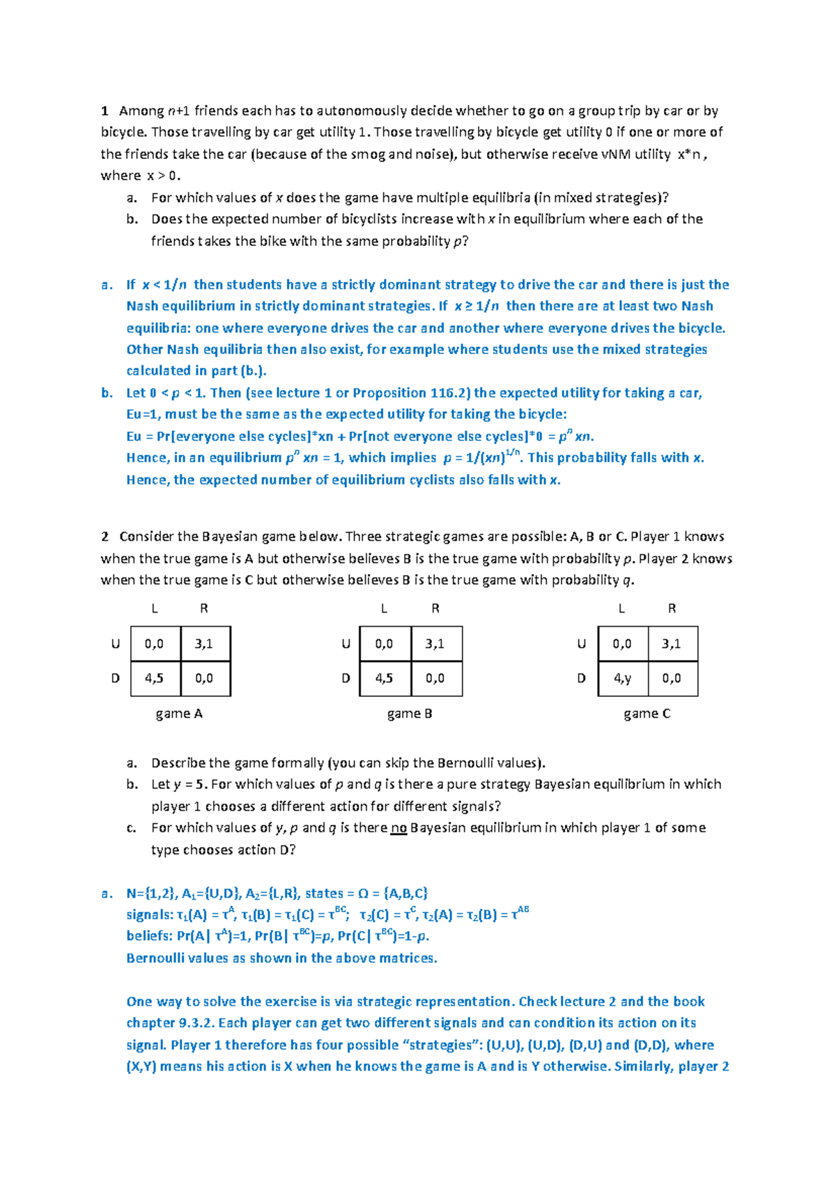 Game Theory Practice Problems (COMP101: Strategic Interactions ...