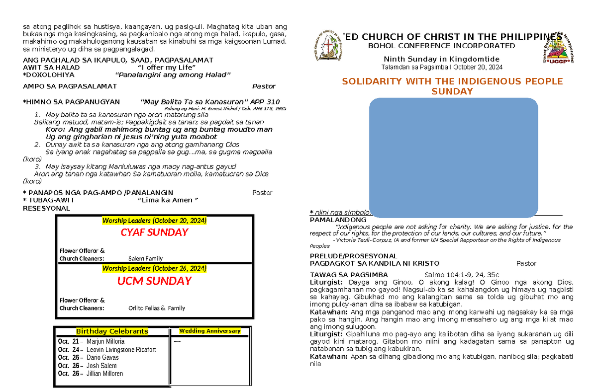 Talamdan sa Pagsimba - October 20, 2024: Nineth Sunday in Kingdomtide ...
