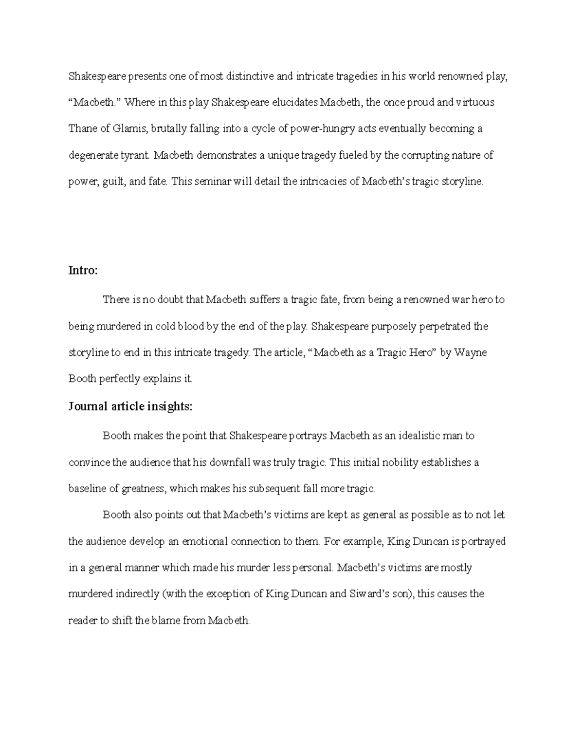 Shakespeare Seminar Notes: Analyzing the Tragedy of Macbeth - Studocu