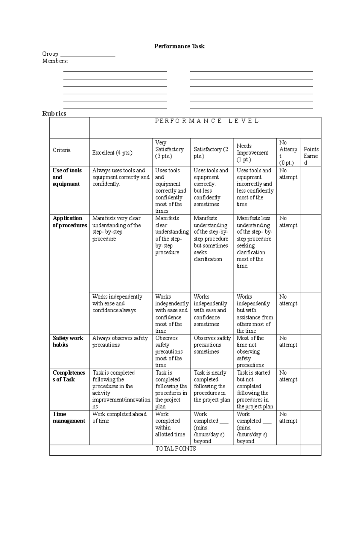 Performance Task Rubrics for School Assessment - Studocu