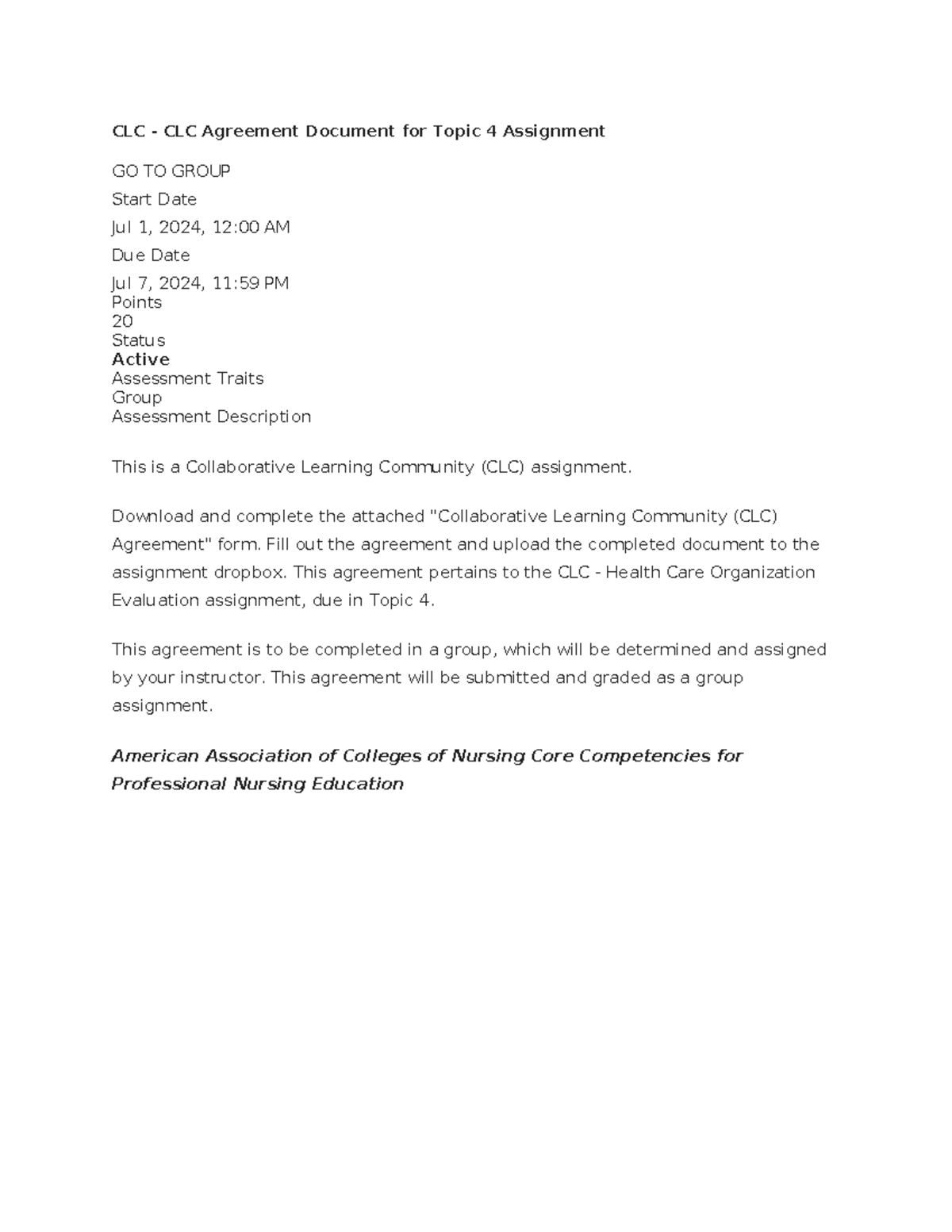 CLC - Topic 4 Assignment Agreement Document for Group Work - Studocu
