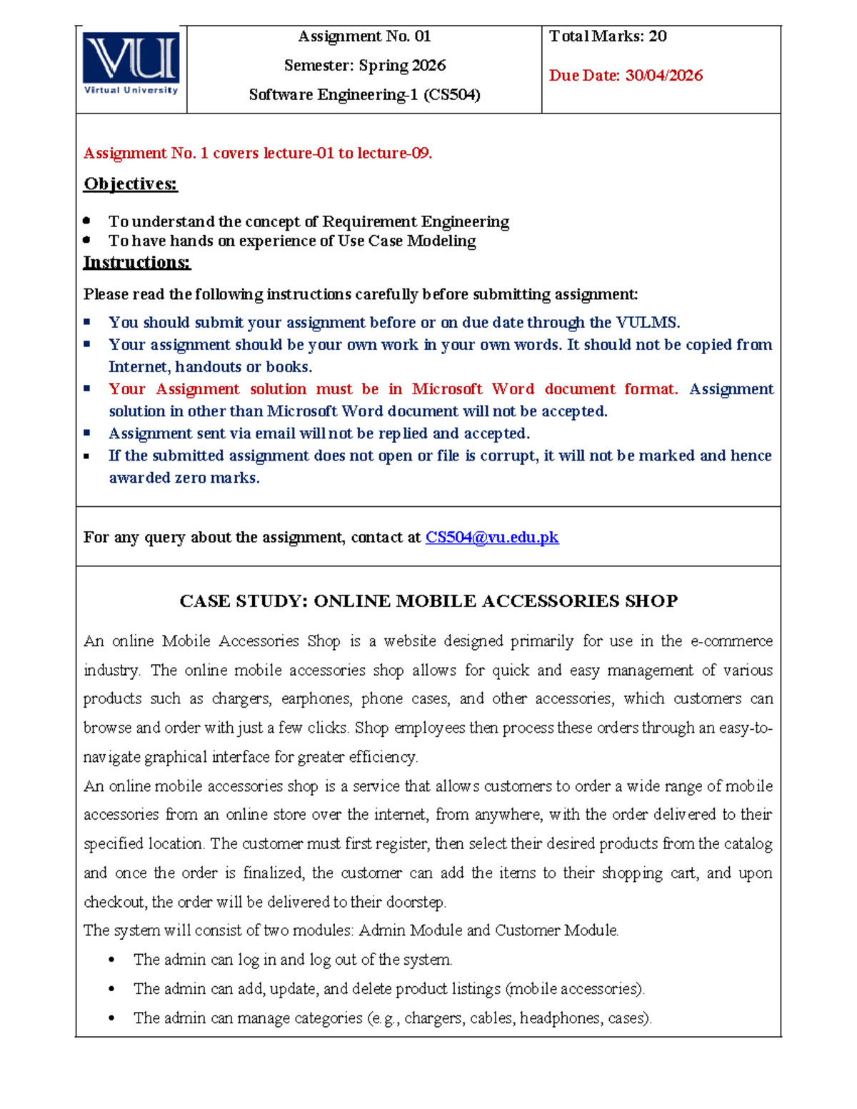 Spring 2026 CS504 Assignment 01: Use Case Diagram for Online Shop - Studocu