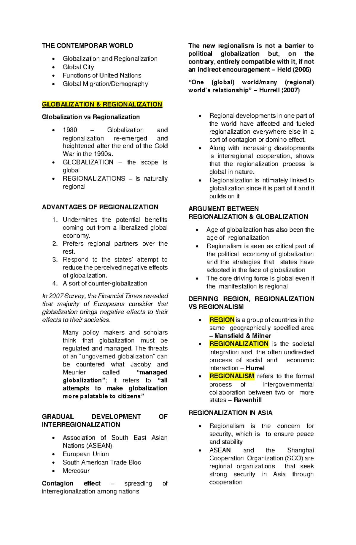 Globalization and Regionalization: Key Issues and Perspectives - Studocu