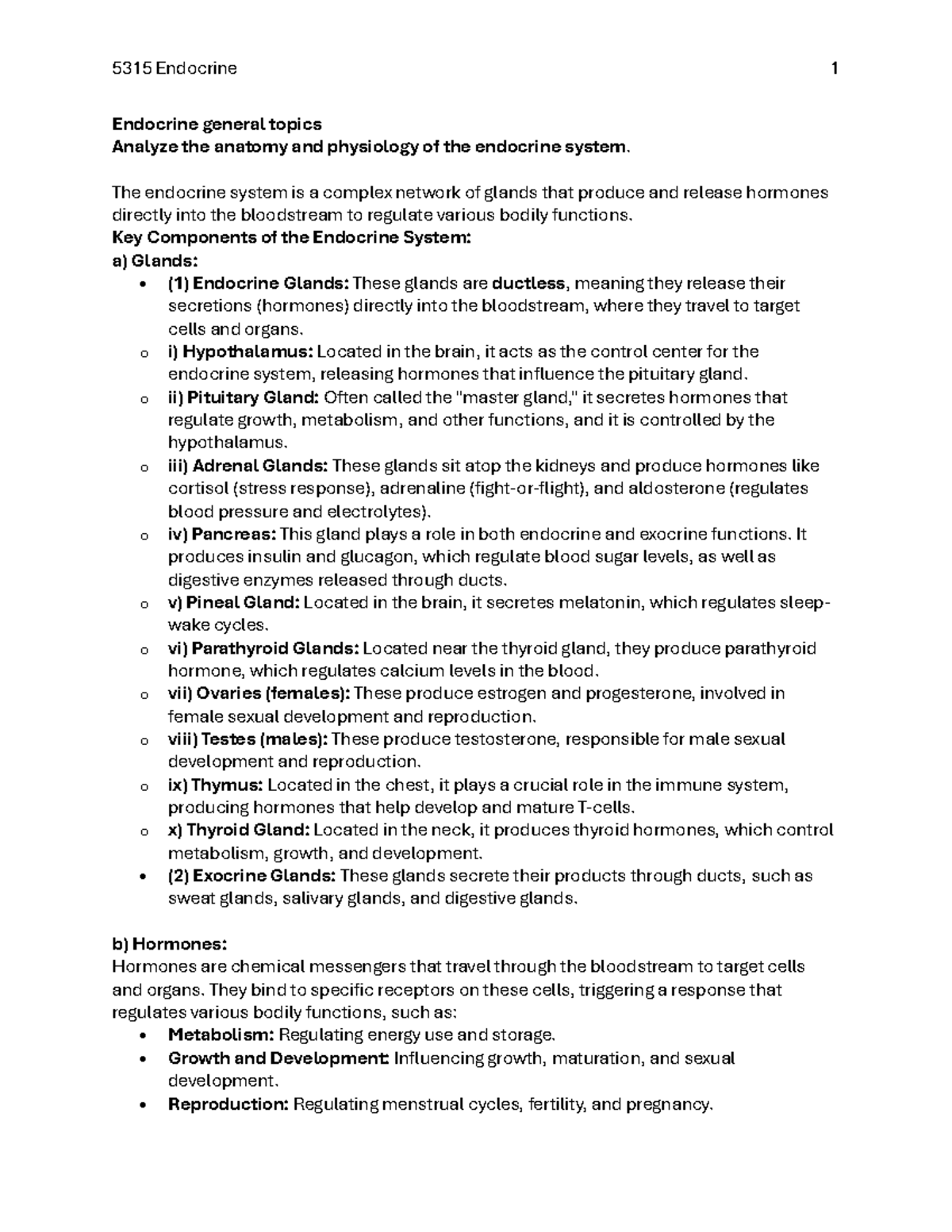 Final Exam Study Guide: Endocrine System Overview for XYZ123 - Studocu