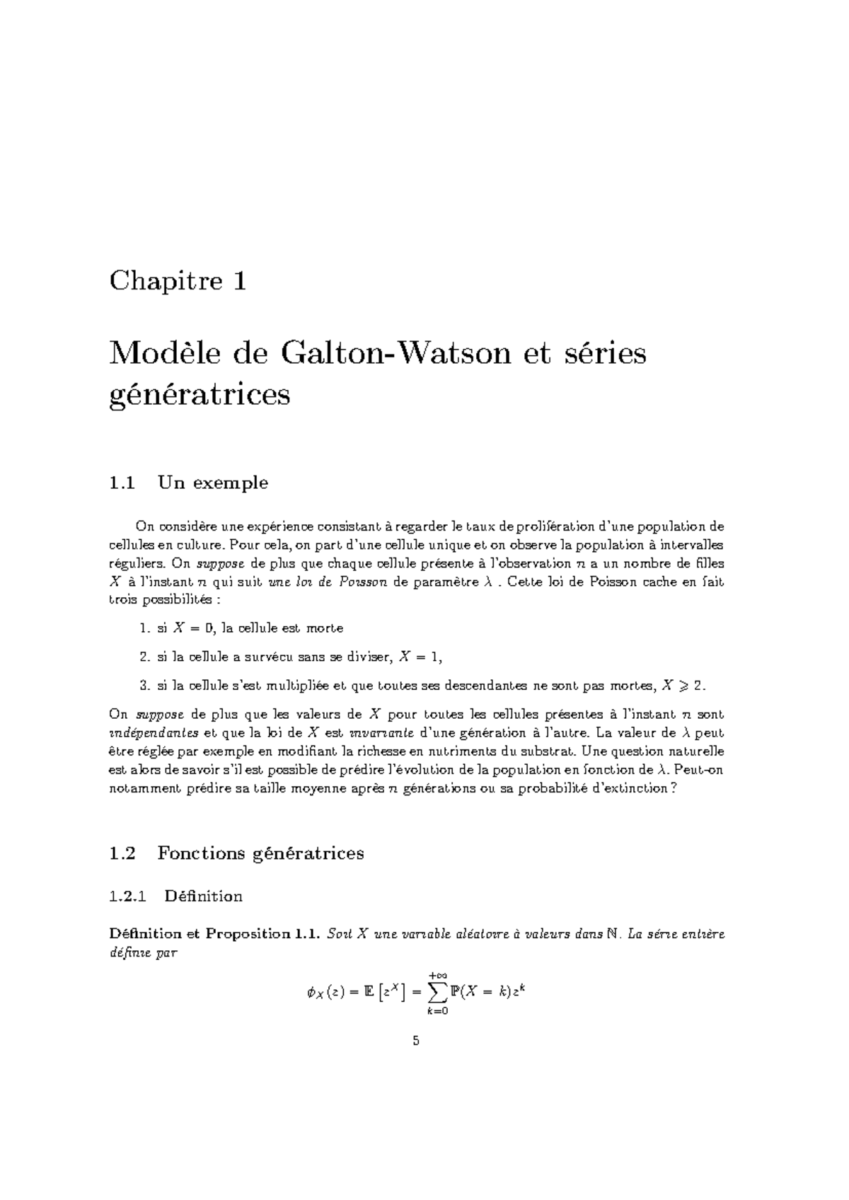 Chapitre 1 - Modèle de Galton-Watson et Séries Génératrices - Studocu