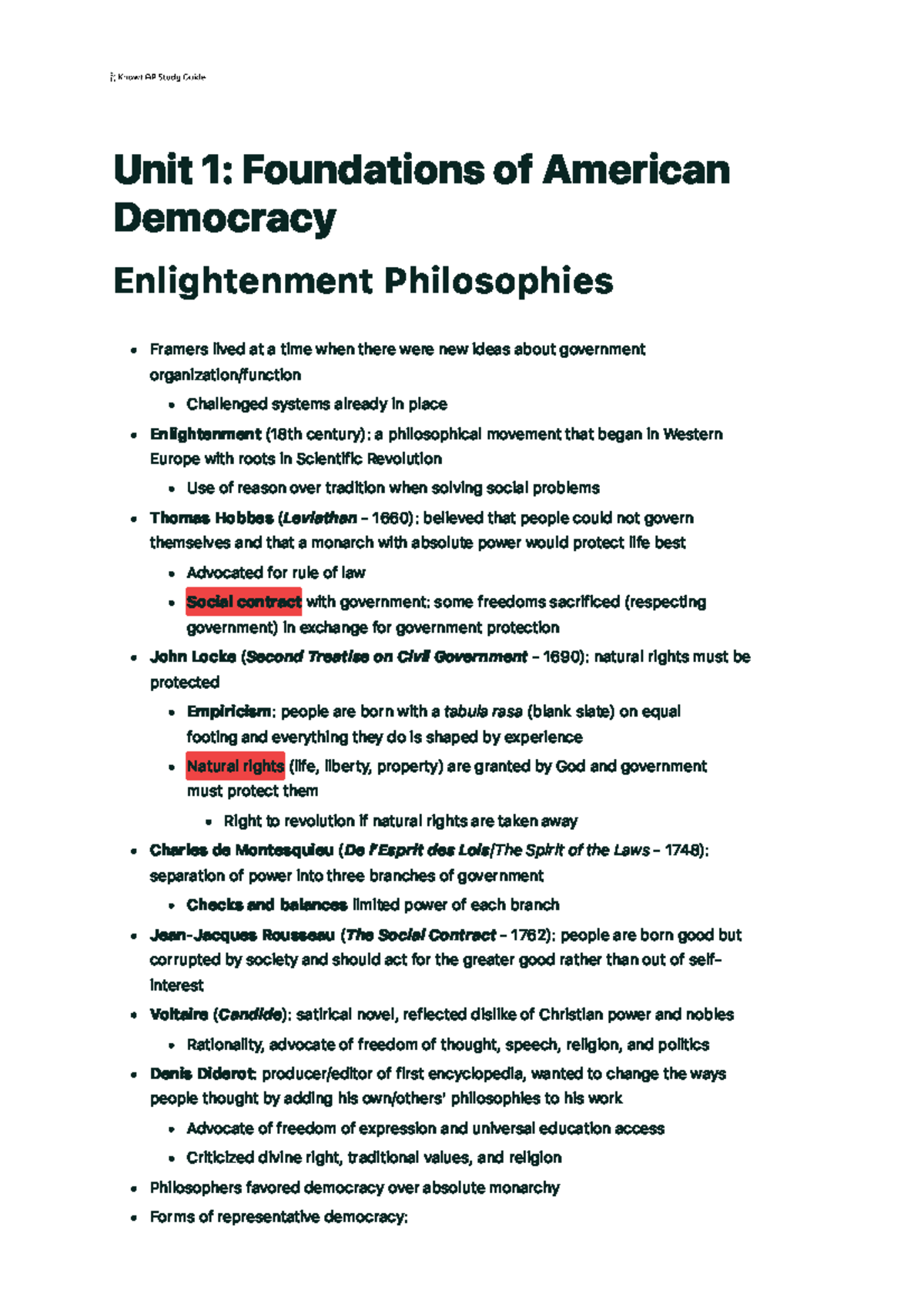 Unit 1: Foundations of American Democracy - Enlightenment & Early Gov't ...