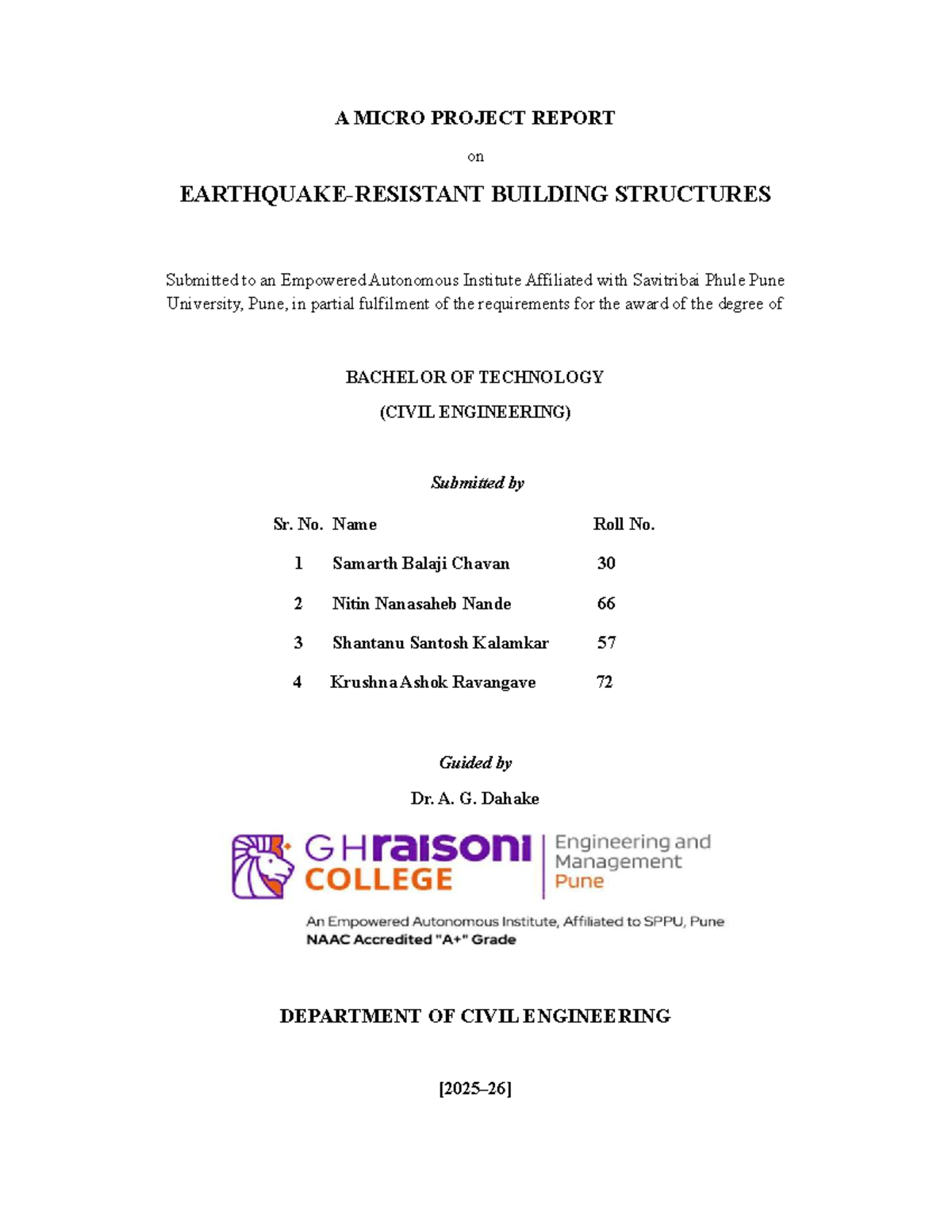 Micro Project Report on Earthquake Resistant Building Structures (B ...