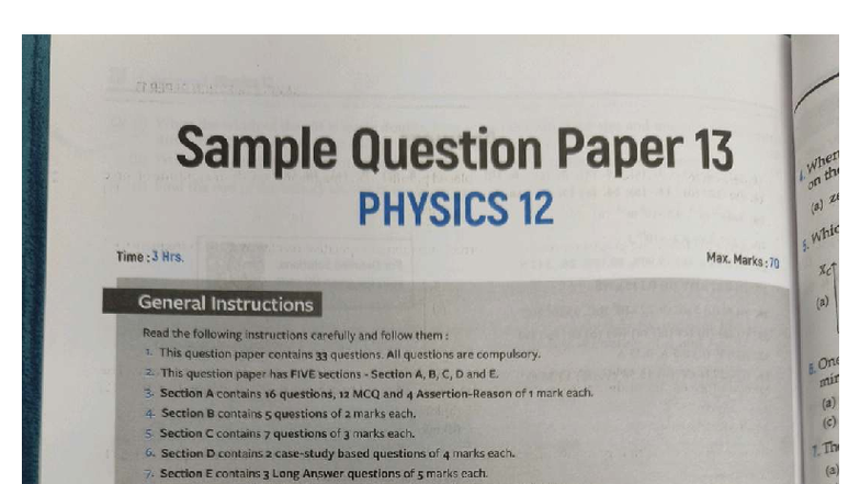 Sample Paper 13: Class 12 Physics Exam Review - Studocu